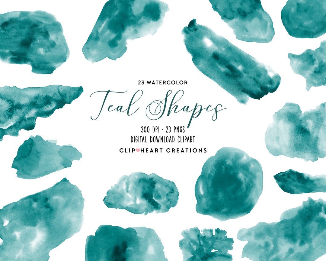 Teal Watercolor Shapes Clip Art, Commercial Use Instant Download PNG ...