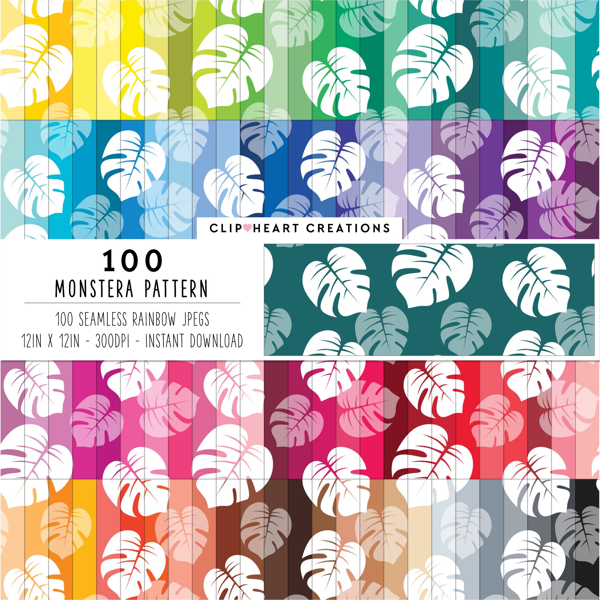 100 Monstera Pattern Digital Paper, Commercial Use Seamless Plant ...