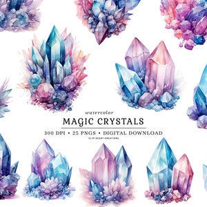 Magic Crystals Watercolor Clipart Set, Commercial Use Instant Download ...