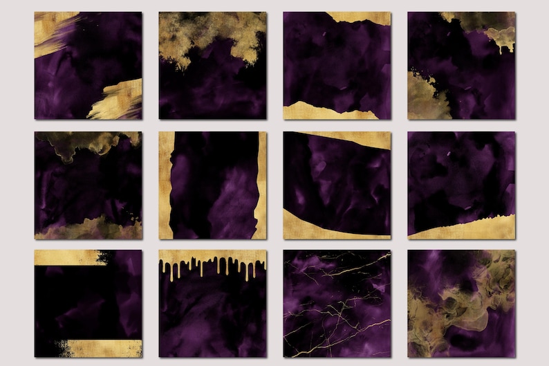 Purple & Gold Watercolor and Foil Digital Papers, Commercial Use ...
