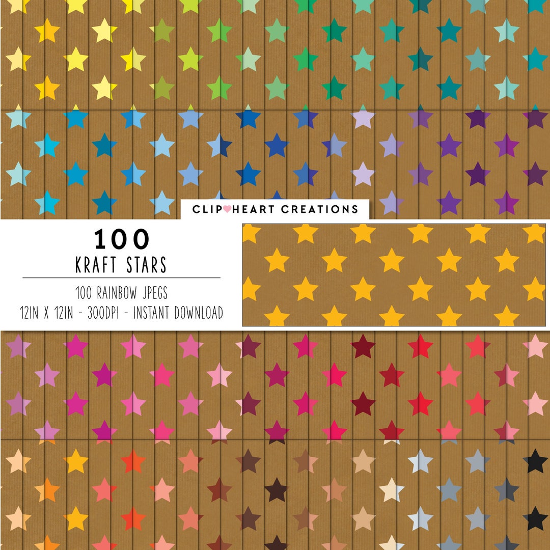 100 Kraft Star Pattern Digital Paper, Commercial Use Instant Download ...