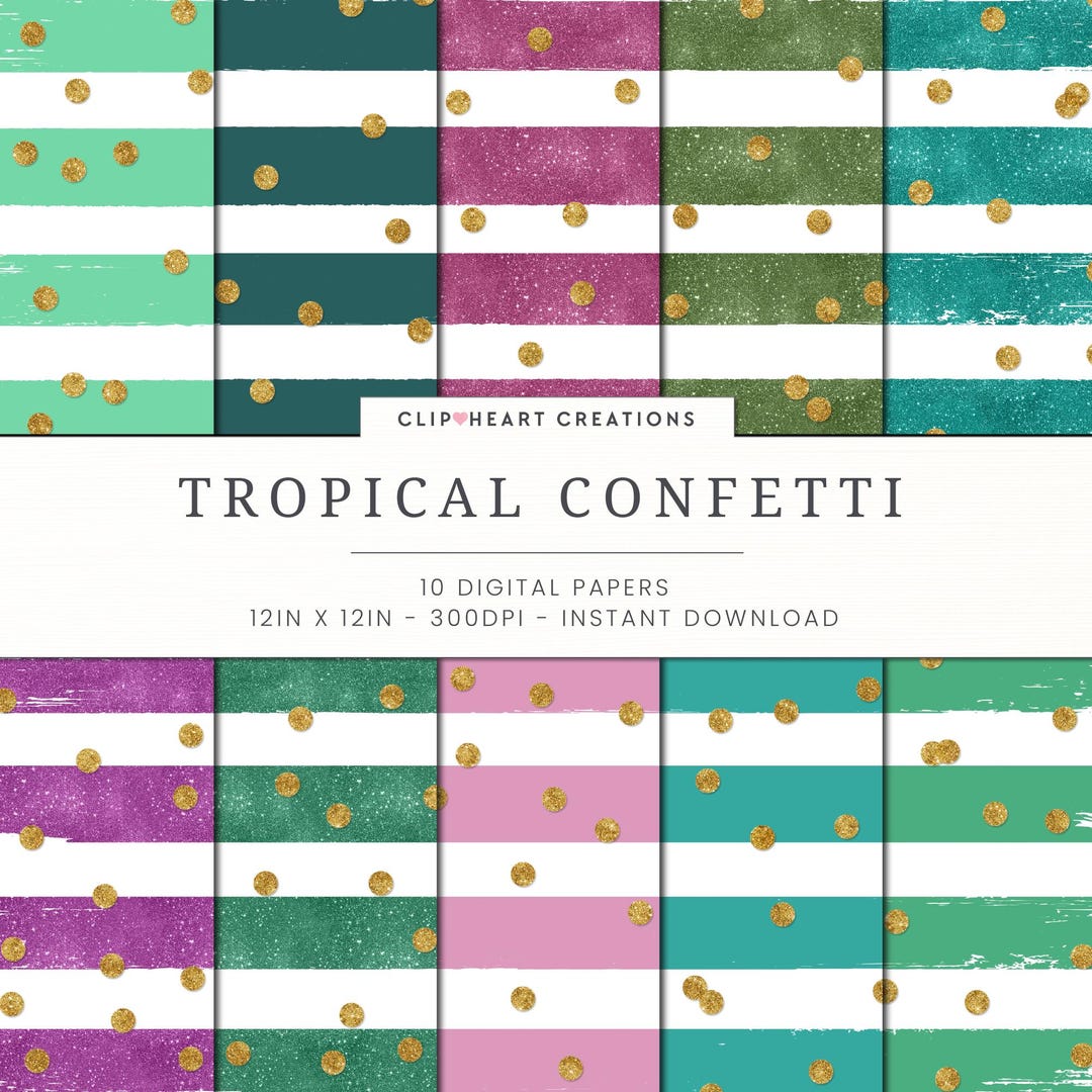 Tropical Confetti Sparkle Digital Papers, Commercial Use Instant ...