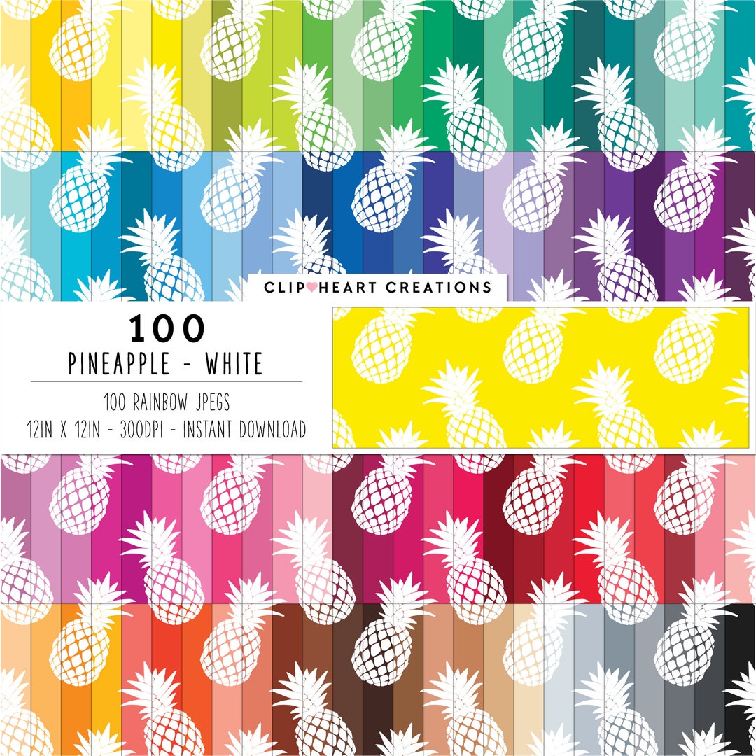 100 Pineapple Pattern Digital Papers, Commercial Use Seamless White ...