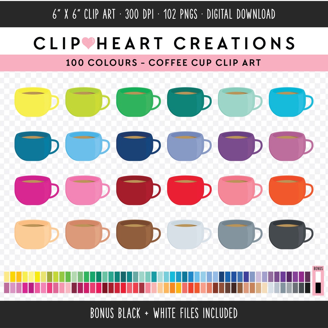 100 Coffee Cup Clip Art, Commercial Use Instant Download PNG Coffee ...