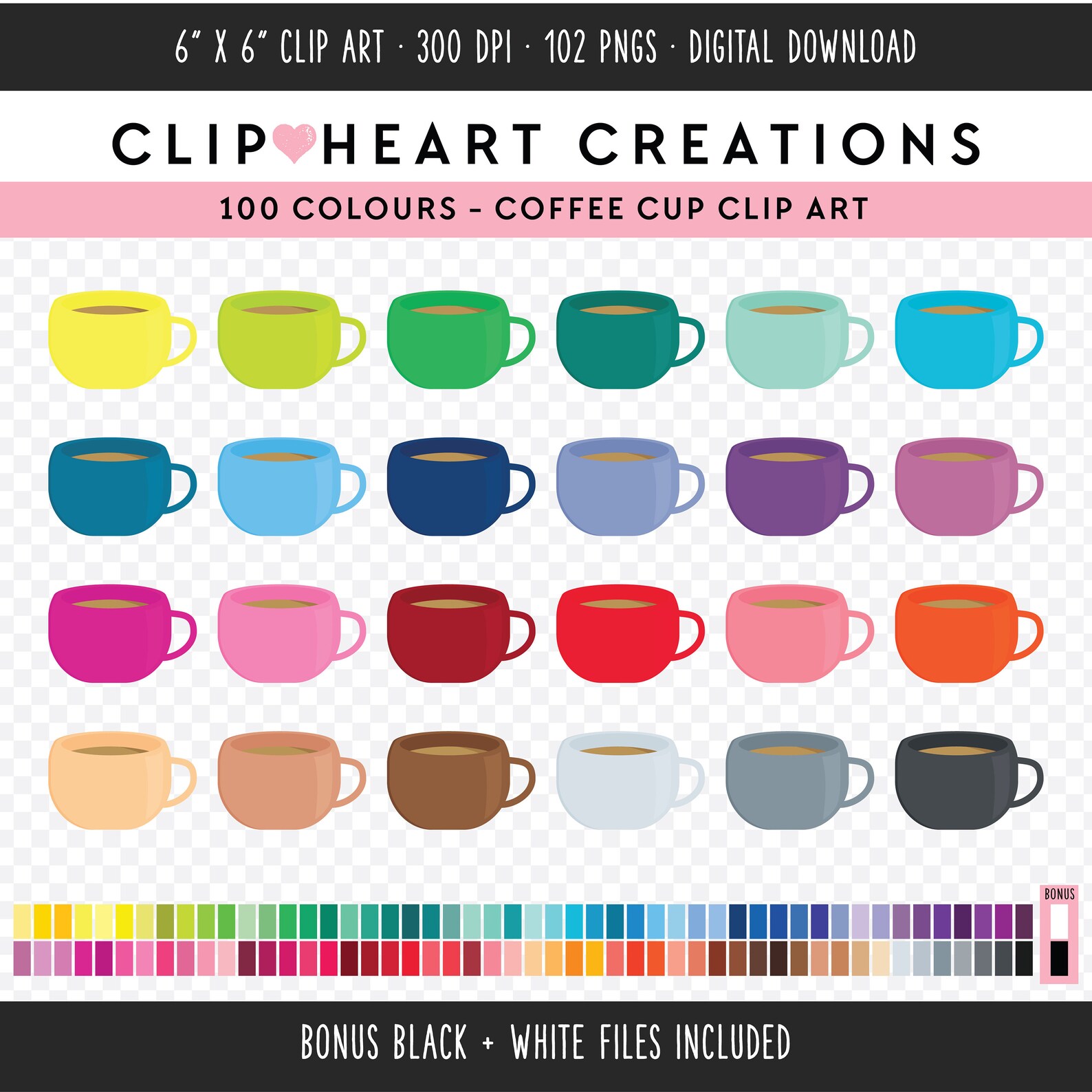 100 Coffee Cup Clip Art, Commercial Use Instant Download PNG Coffee ...