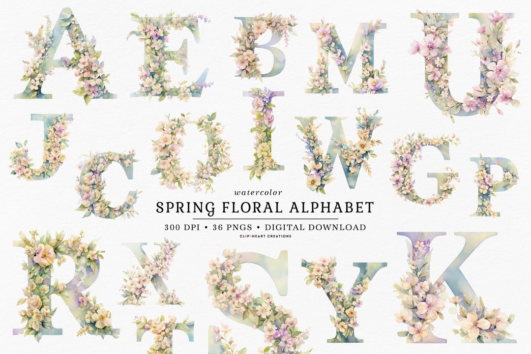 Spring Florals Alphabet Clip Art, Commercial Use Instant Download ...