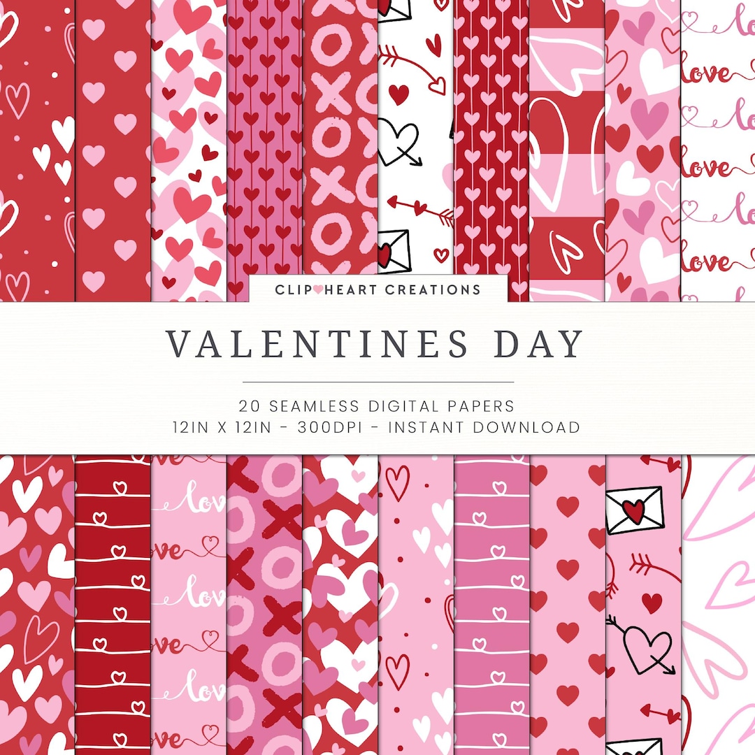 20 Valentines Themed Digital Papers, Seamless Commercial Use Instant ...