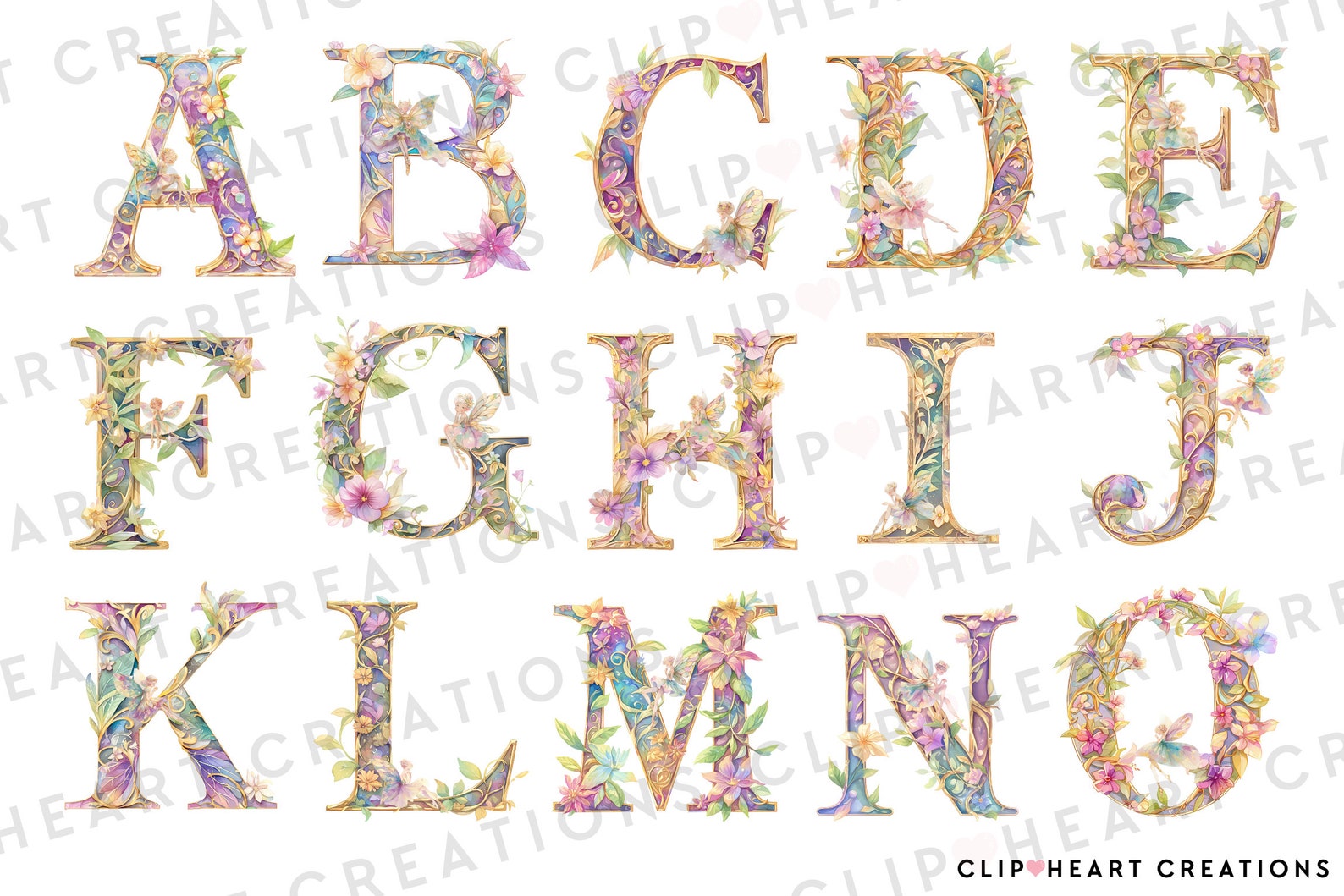 Fairy Alphabet Clip Art, Commercial Use Instant Download Fantasy ...
