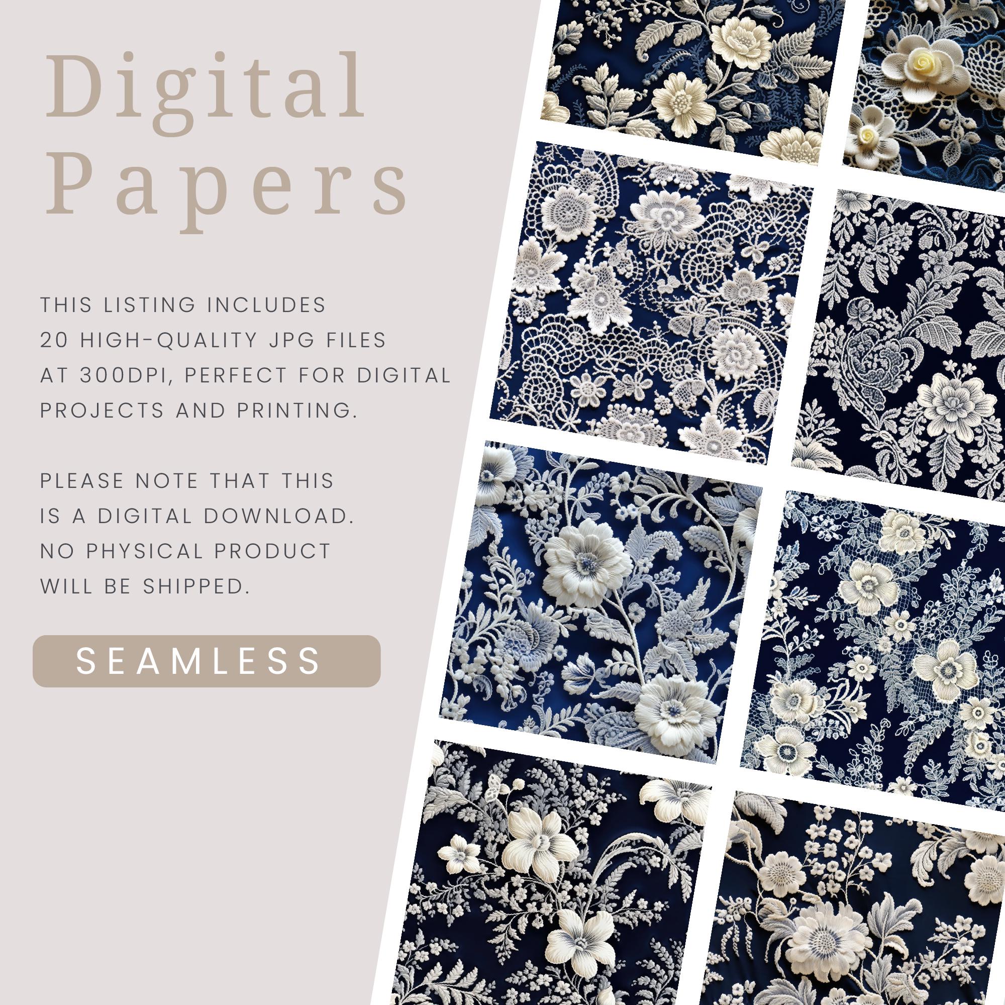 Navy Blue Lace Digital Papers, Seamless Commercial Use Instant Download ...