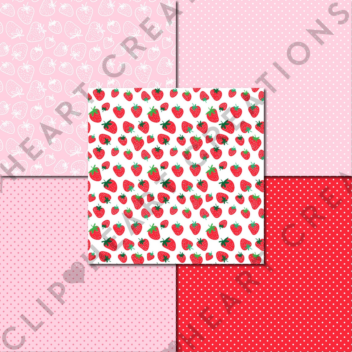 20 Strawberry Themed Digital Papers Seamless Commercial Use - Etsy