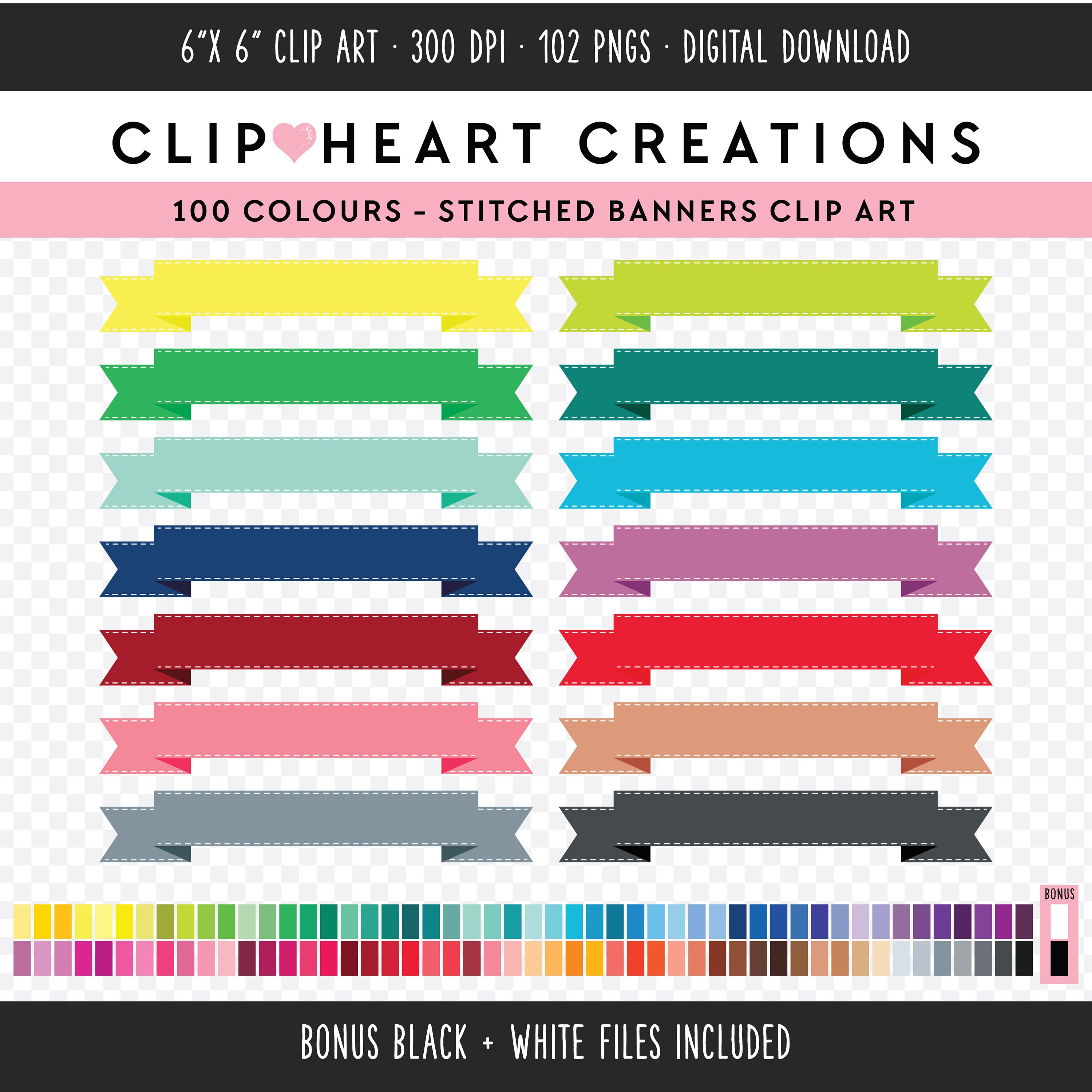 100 Stitched Ribbon Banner Digital Clip Art Commercial Use | Etsy