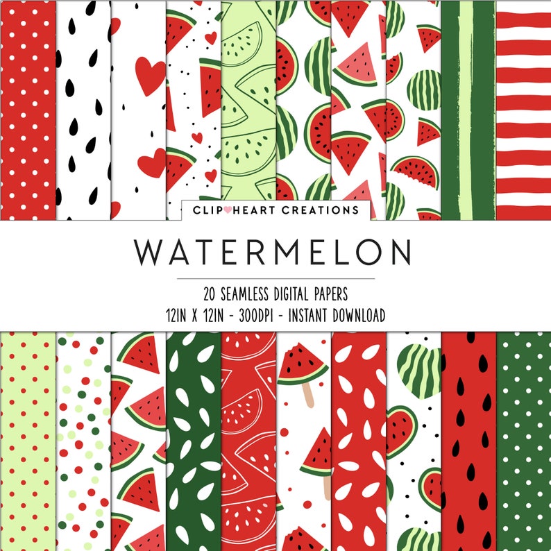 20 Watermelon Themed Digital Papers Seamless Commercial Use - Etsy