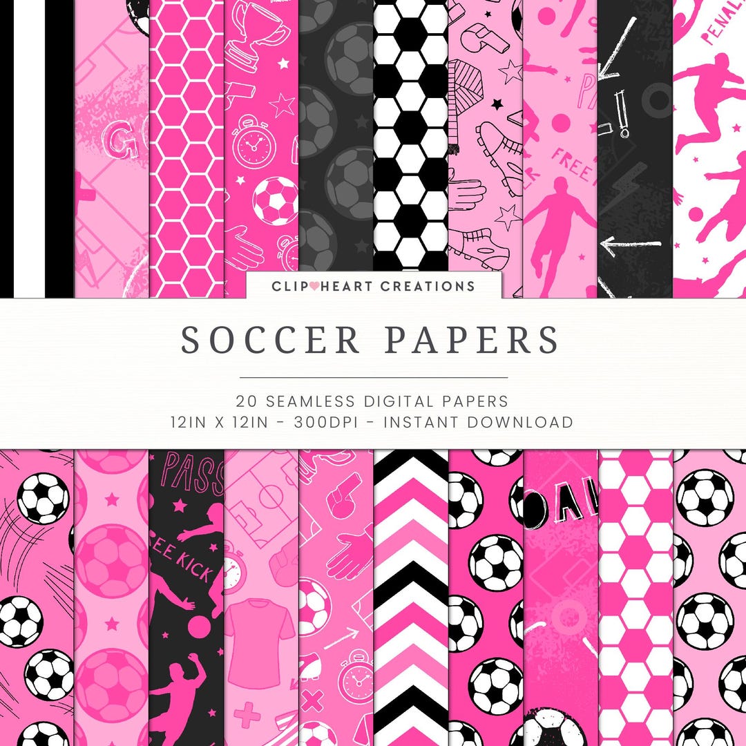 Pink Soccer Digital Paper: Seamless Sports Patterns (digital Download ...