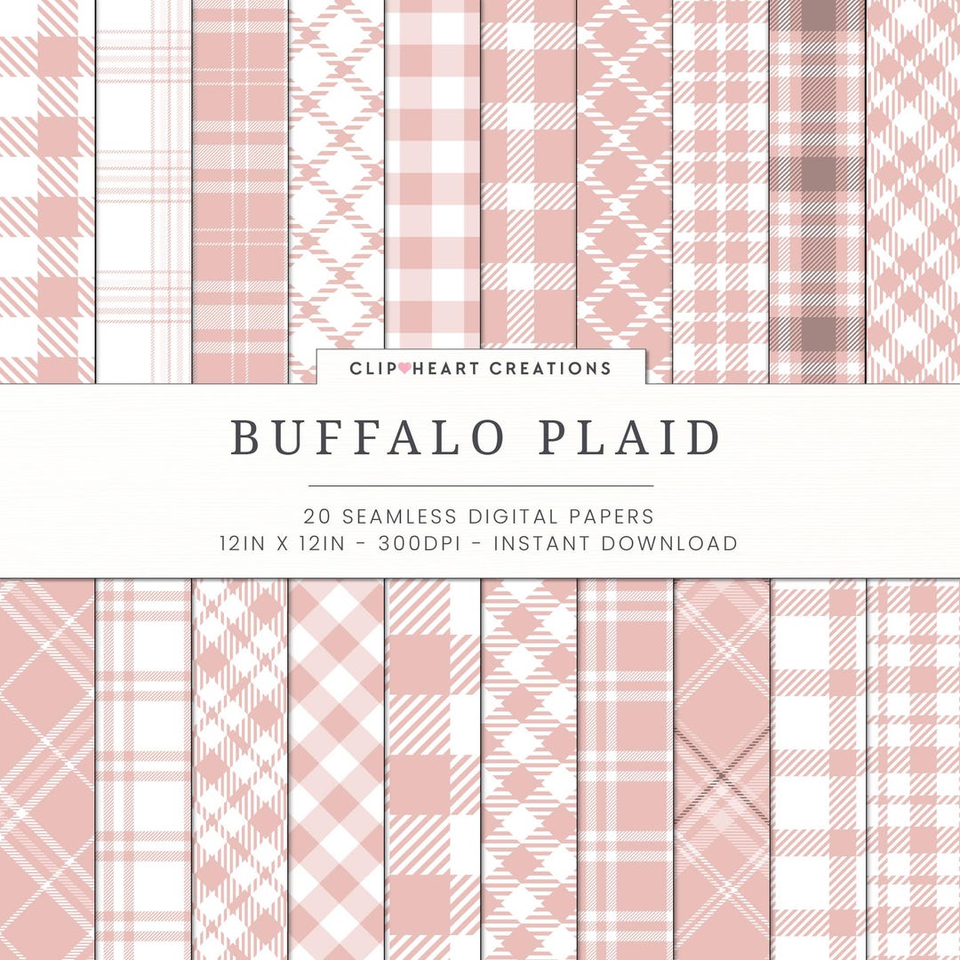 Rose Gold Buffalo Plaid Digital Paper Set, Seamless Lumberjack Plaid ...