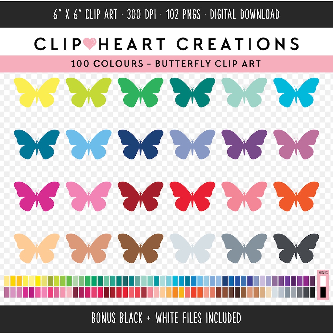 100 Butterfly Clip Art, Commercial Use Instant Download Butterfly ...