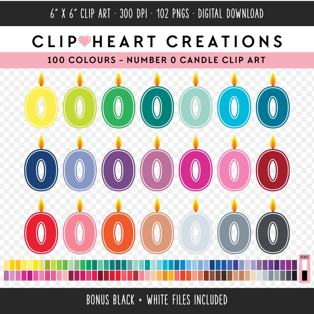 100 Zero Birthday Candle Clip Art, Commercial Use Instant Download ...