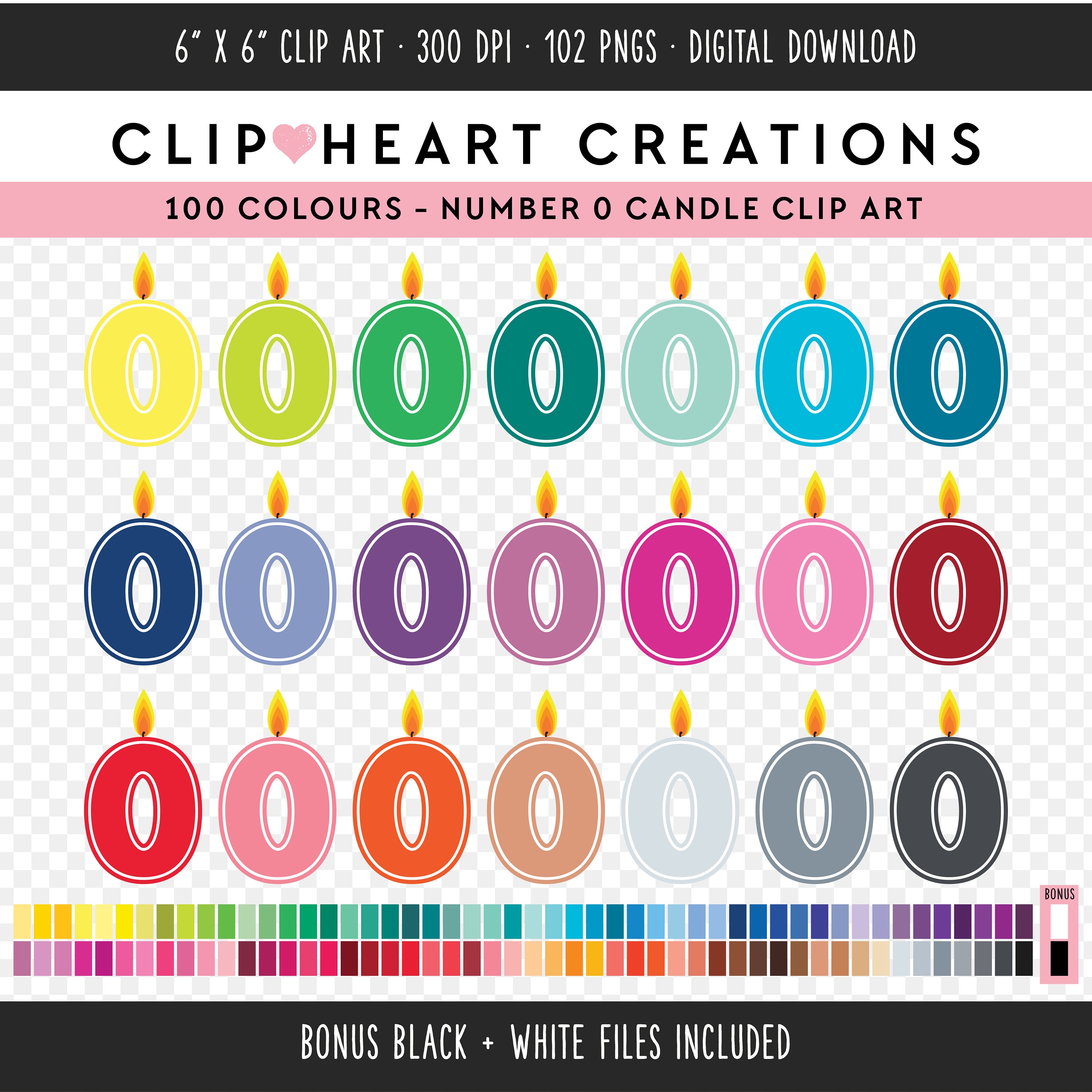 100 Zero Birthday Candle Clip Art Commercial Use Instant | Etsy
