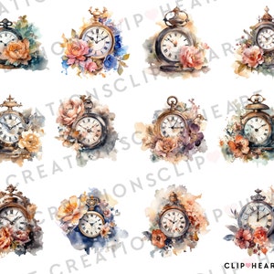 Vintage Clocks Watercolor Clipart Collection, Commercial Use Instant ...