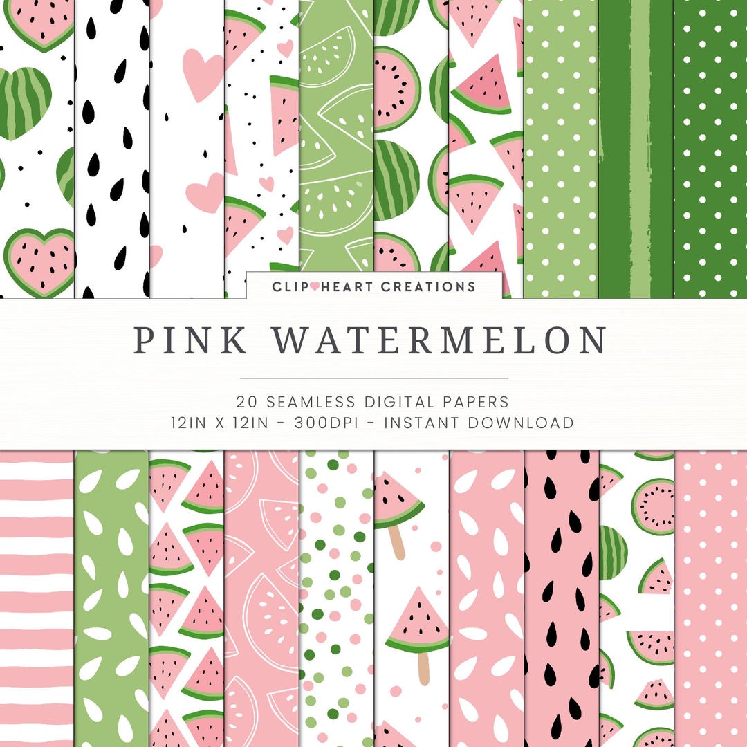 20 Pink Watermelon Themed Digital Papers, Seamless Commercial Use ...