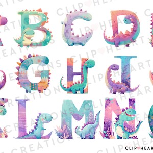 Pink Dinosaur Alphabet Clip Art, Commercial Use Instant Download Pastel ...