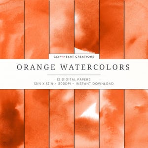 Orange Watercolor Digital Papers, Commercial Use Instant Download ...