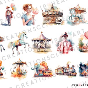 Vintage Circus Watercolor Clipart Collection, Commercial Use Instant ...