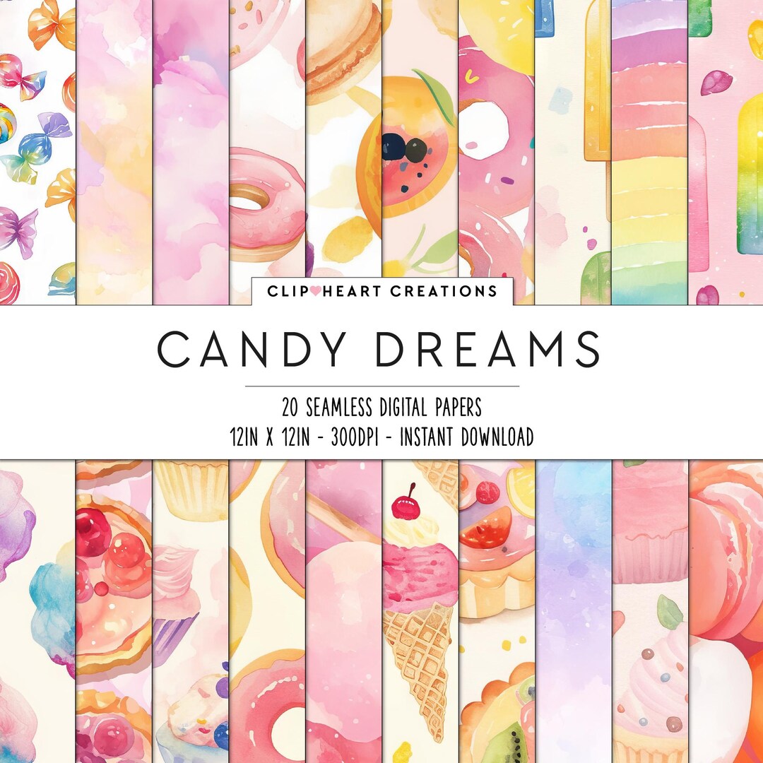 Watercolor Candy Dreams Seamless Digital Papers, Commercial Use Instant ...