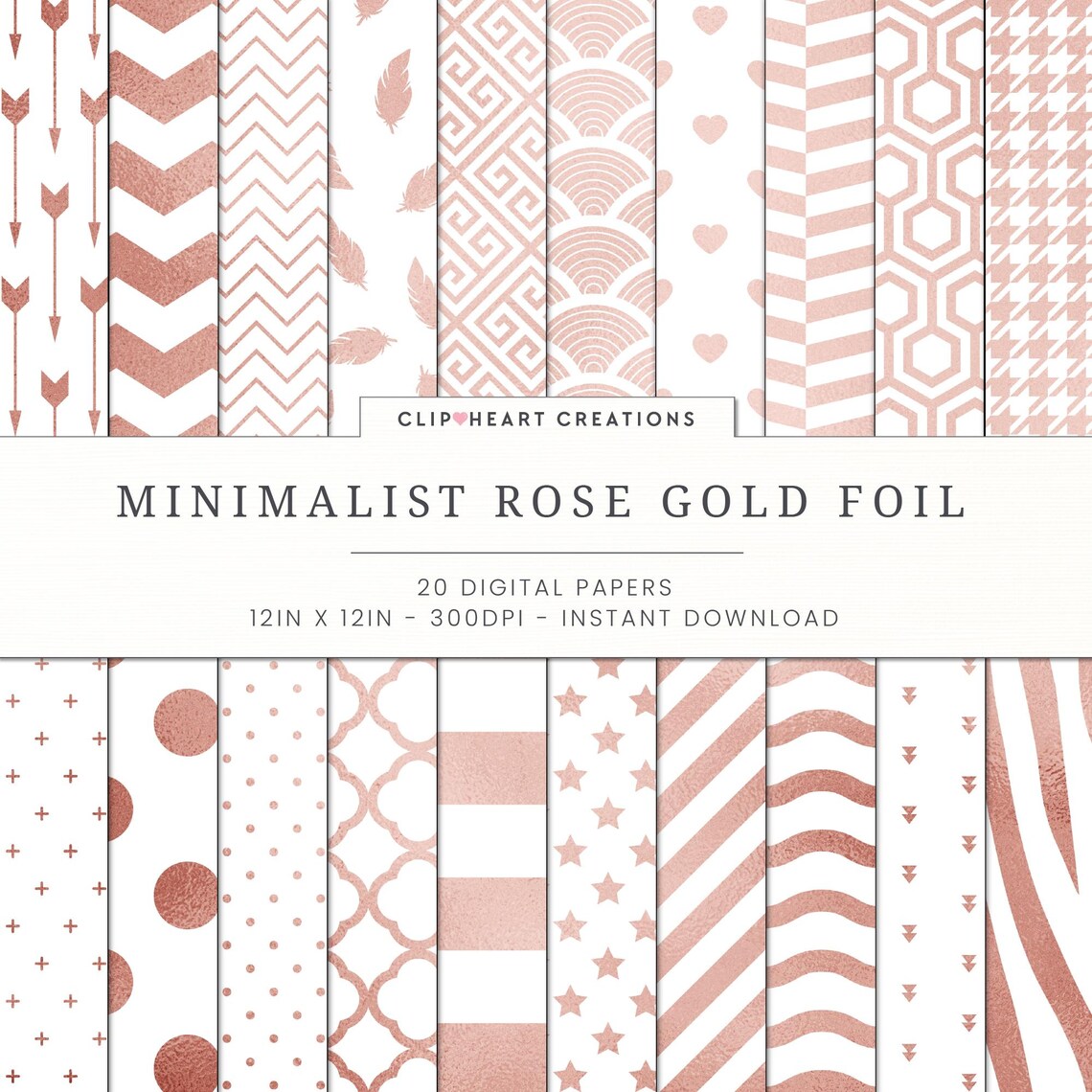 Rose Gold Foil Pattern Papers Commercial Use Instant Download, Metallic ...