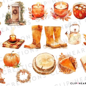 Cozy Fall Watercolor Clipart Set, Commercial Use Instant Download PNG ...
