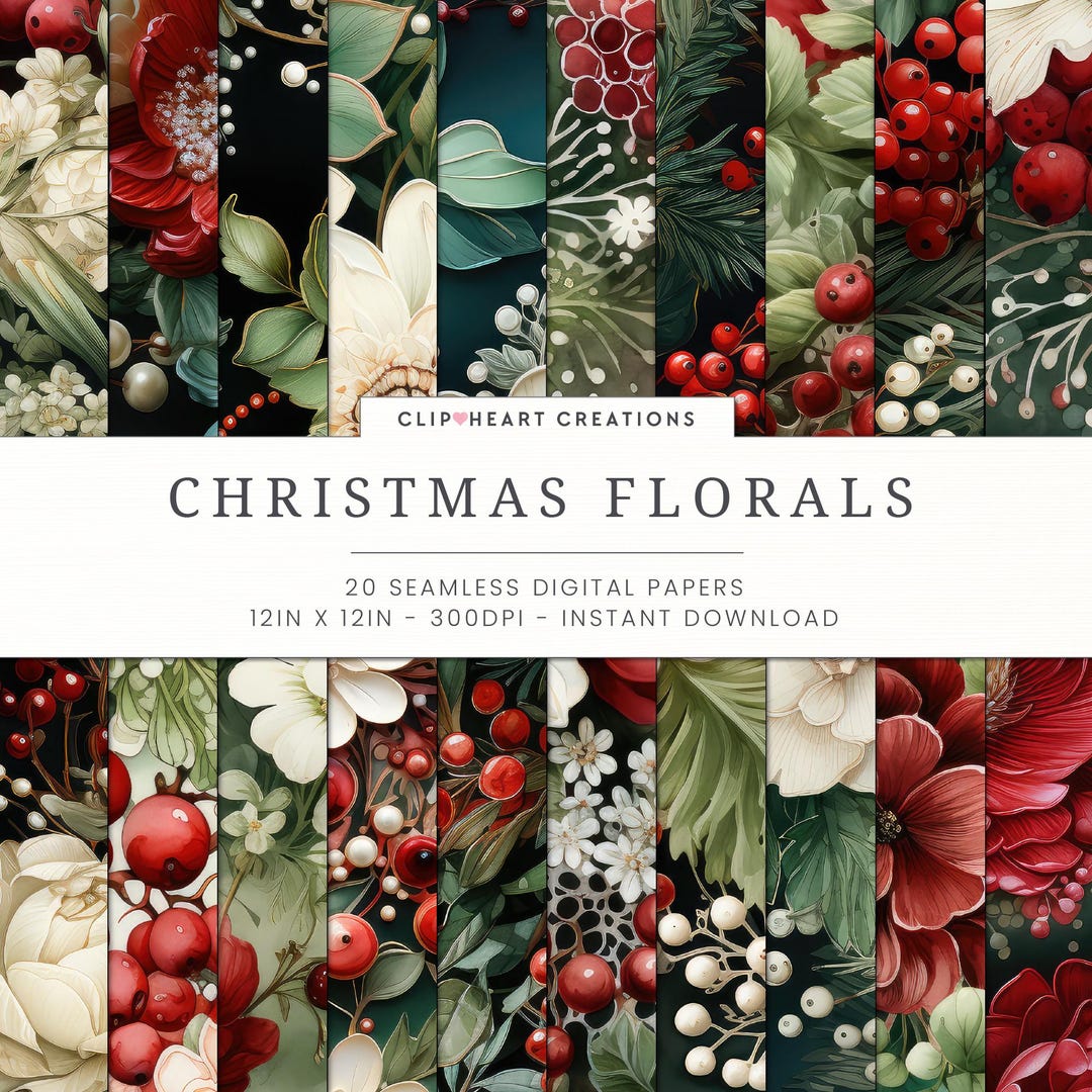 Christmas Floral Digital Papers, Seamless Commercial Use Instant ...