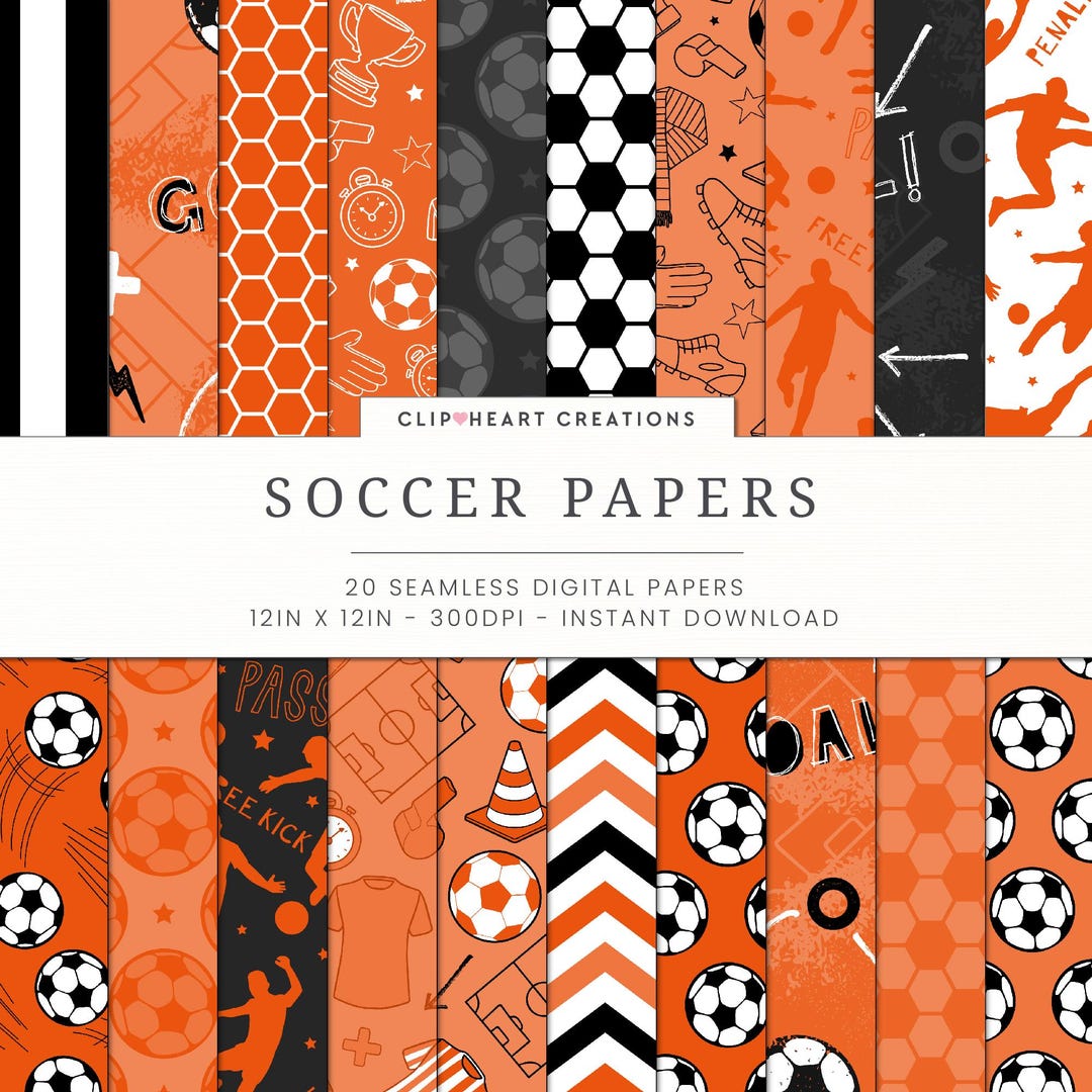 20 Soccer Themed Digital Papers, Seamless Commercial Use Instant ...