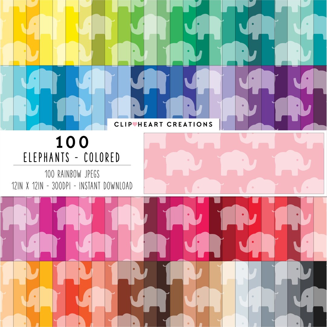100 Elephant Pattern Digital Papers, Commercial Use Seamless Elephants ...