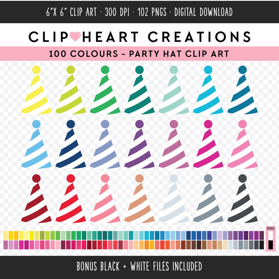 100 Party Hat Digital Clip Art, Commercial Use Instant Download PNG ...