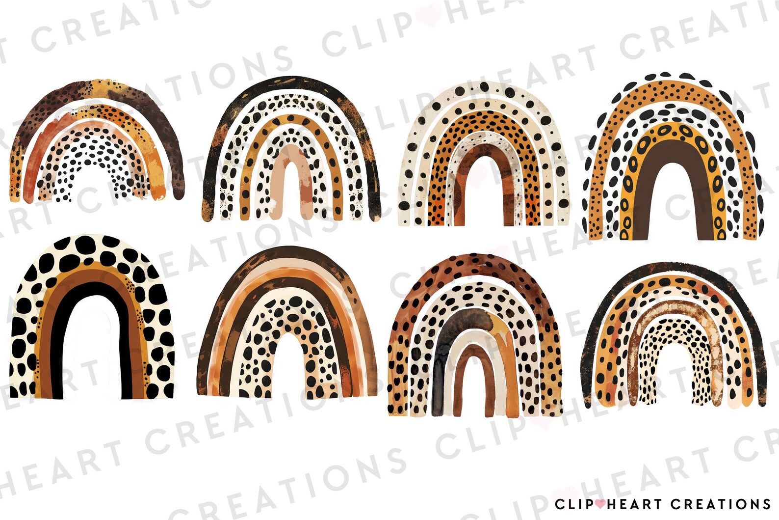 Leopard Print Rainbows Watercolor Clipart Set, Commercial Use Instant ...