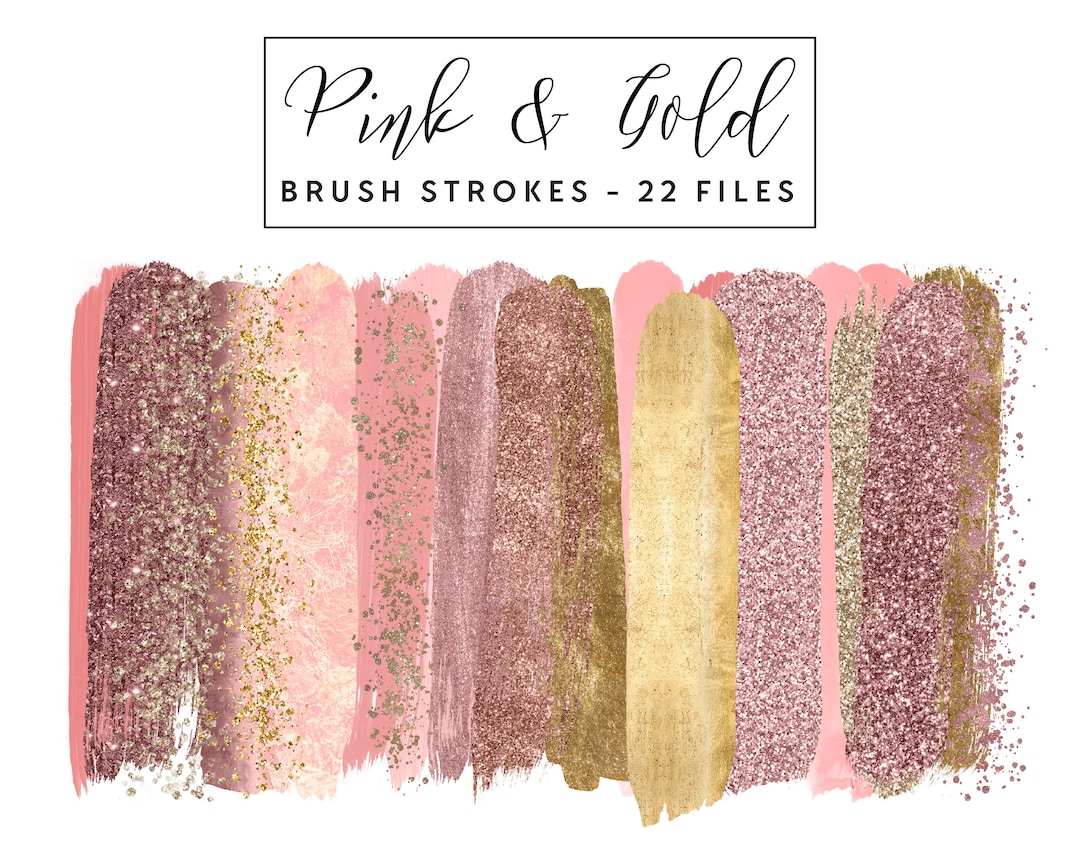 Pink & Gold Brush Strokes Clip Art, Gold Brush Strokes Clipart Paint ...