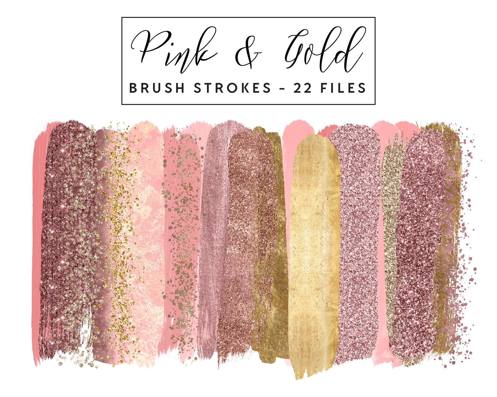 Pink & Gold Brush Strokes Clip Art, Gold Brush Strokes Clipart Paint ...