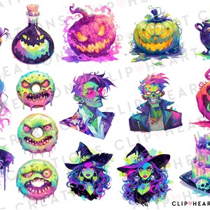 Neon Halloween Watercolor Clipart Set, Commercial Use Instant Download ...
