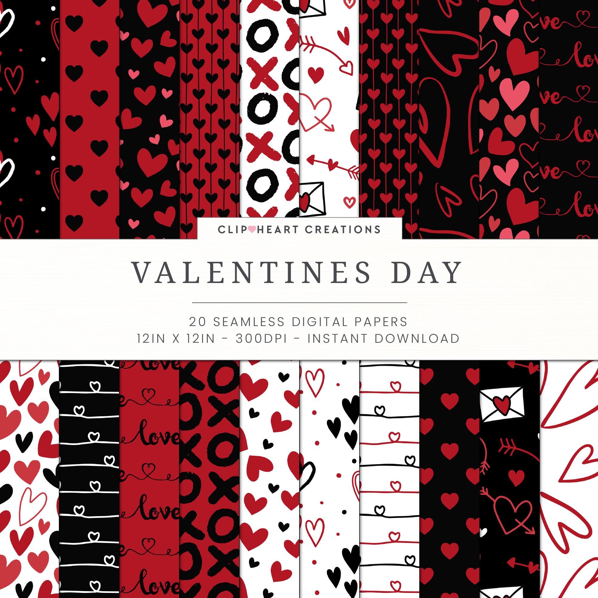 20 Valentines Themed Digital Papers, Seamless Commercial Use Instant ...