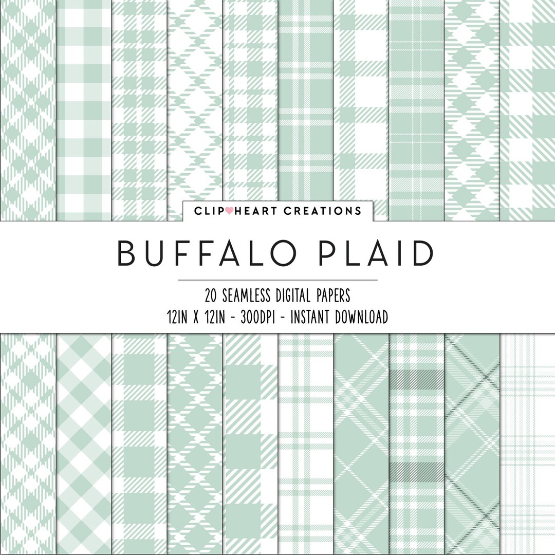 Green Buffalo Plaid Digital Paper Set, Seamless Lumberjack Plaid Papers ...
