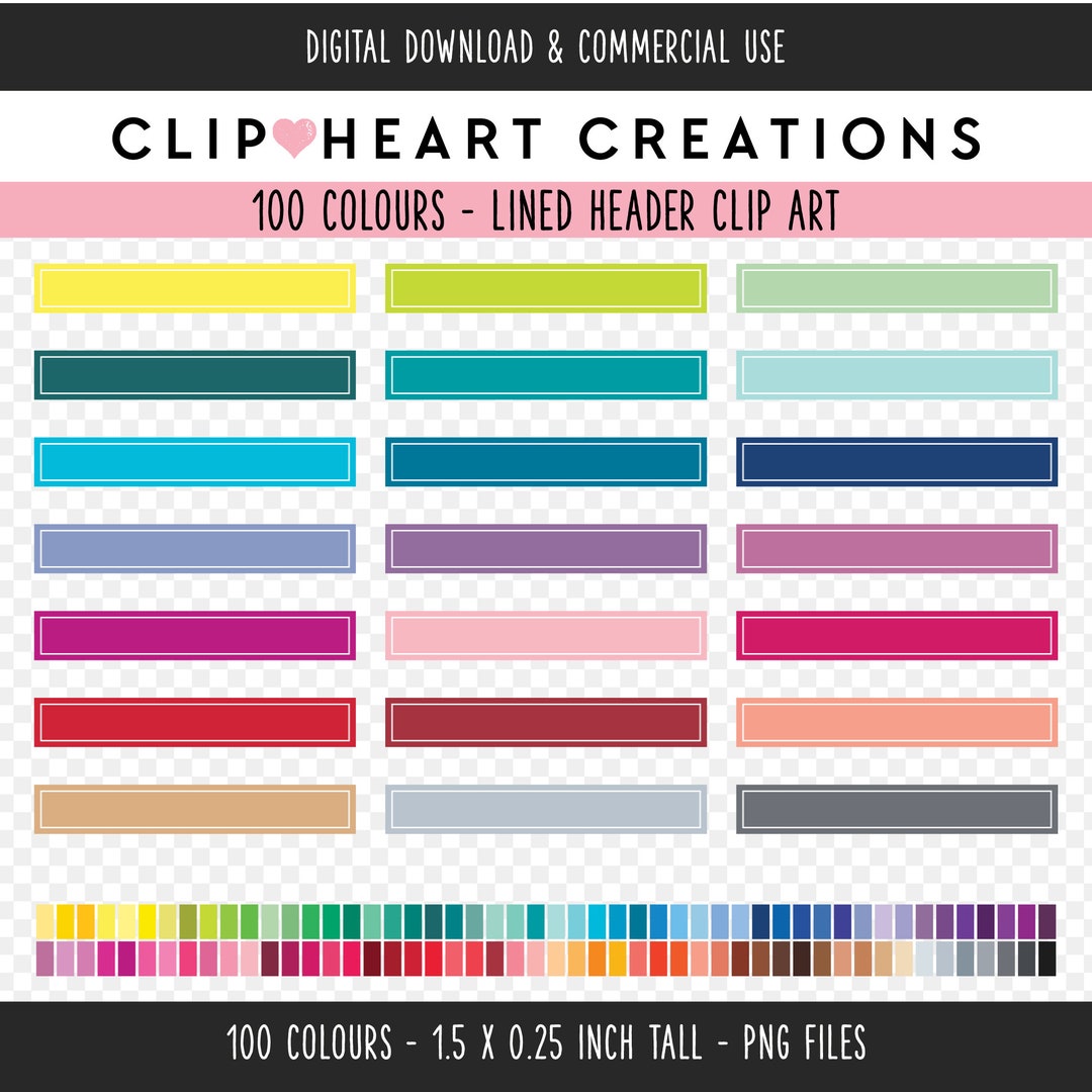 100 Lined Header Clip Art, Commercial Use Instant Download Planner ...