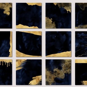 Navy & Gold Watercolor and Foil Digital Papers, Commercial Use Instant ...