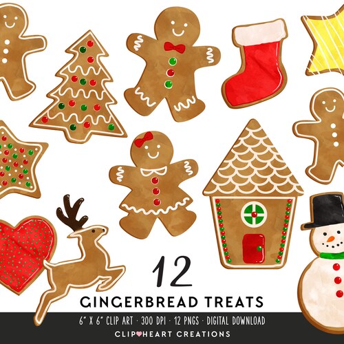 Watercolor Gingerbread Clipart Commercial Use Instant - Etsy