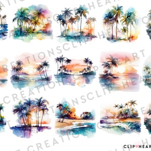Beach Scenes Watercolor Clipart Set, Commercial Use Instant Download ...