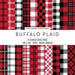 Red Buffalo Plaid Digital Paper Set, Seamless Lumberjack Plaid Papers ...