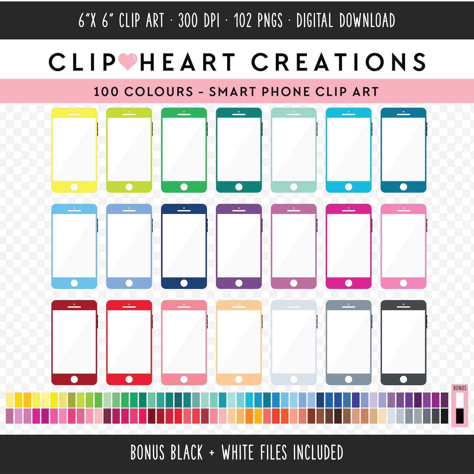 100 Smartphone Clip Art, Commercial Use Instant Download PNG Mobile ...