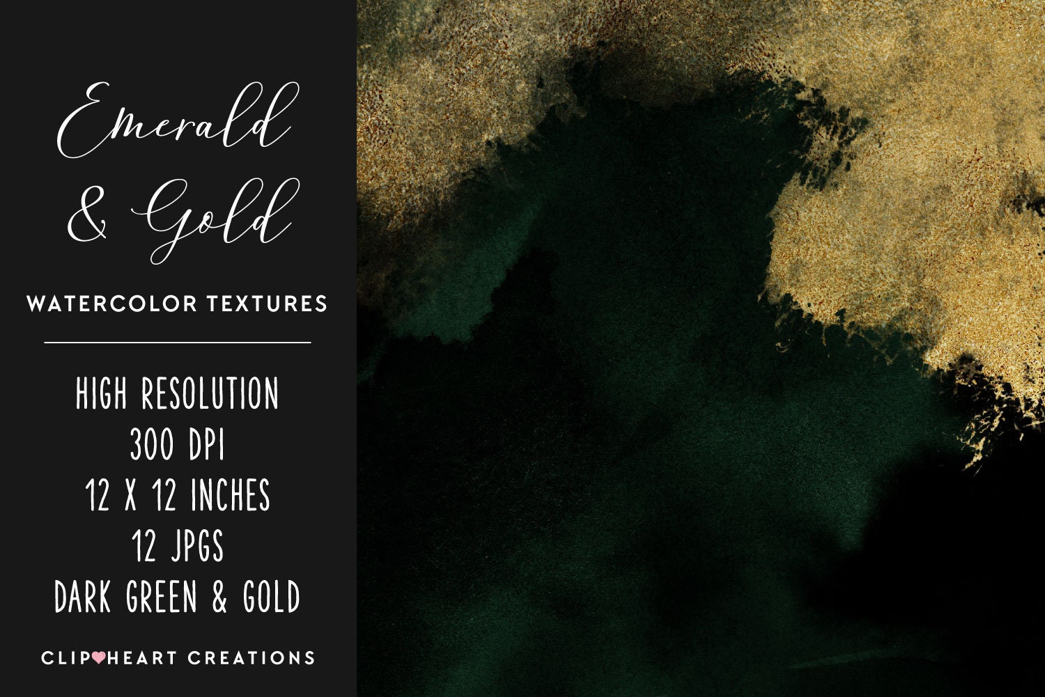 Emerald & Gold Watercolor and Foil Digital Papers Commercial | Etsy