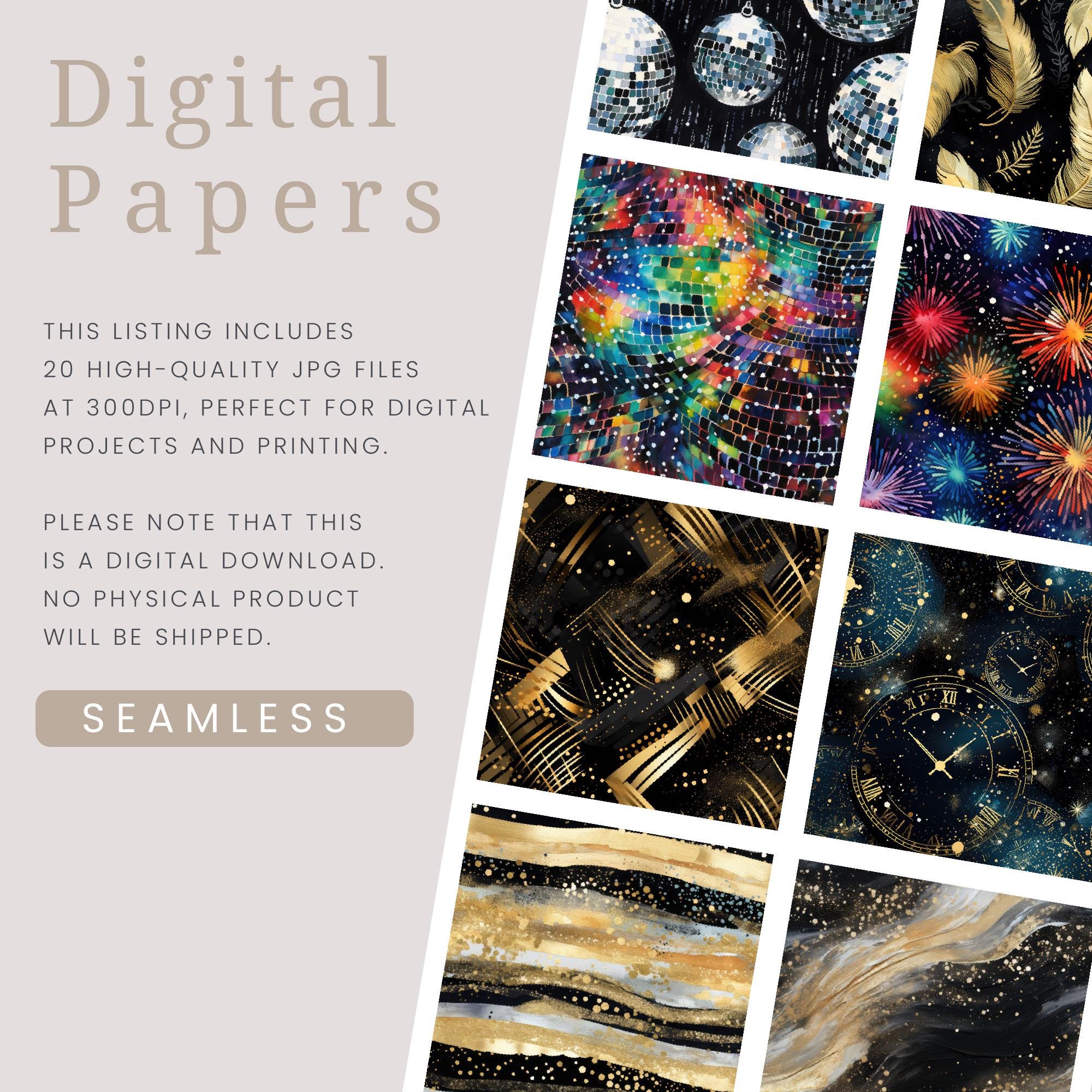 New Years Eve Digital Paper Patterns, 20 Seamless Commercial Use ...