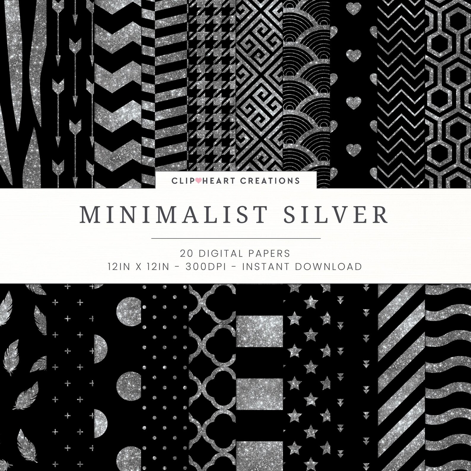 20 Silver Glitter Pattern Digital Papers, Commercial Use Instant ...