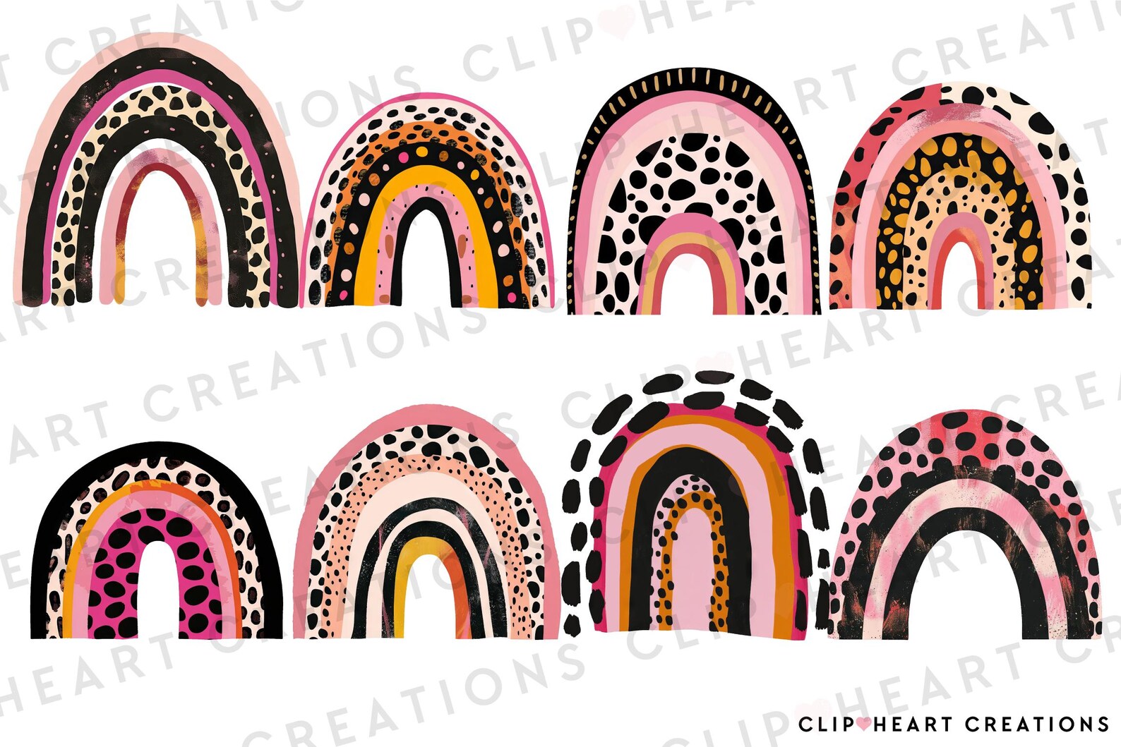 Hot Pink Leopard Print Rainbows Watercolor Clipart Set, Commercial Use ...