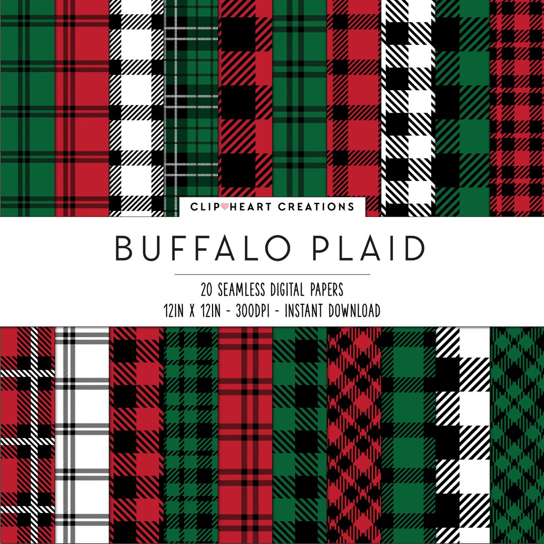 Christmas Buffalo Plaid Digital Paper Set, Seamless Lumberjack Plaid ...